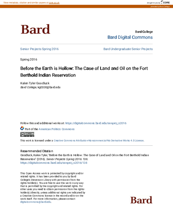 (PDF) Before the Earth is Hollow: The Case of Land and Oil on the Fort ...