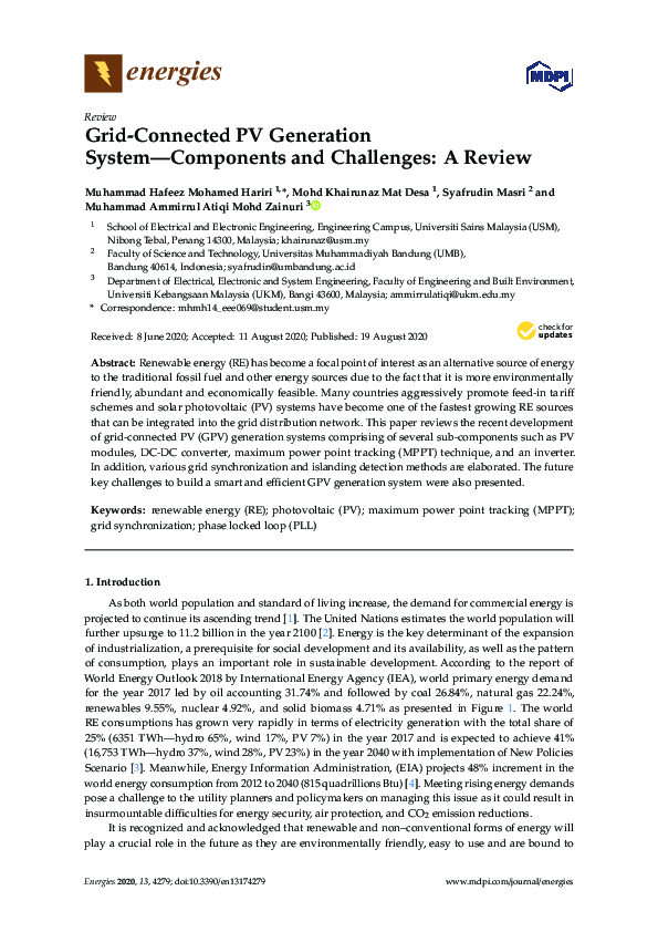 Pdf Grid Connected Pv Generation System—components And Challenges A Review