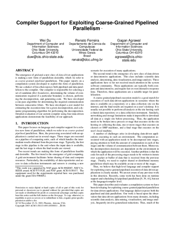 (PDF) Compiler Support for Exploiting Coarse-Grained Pipelined Parallelism