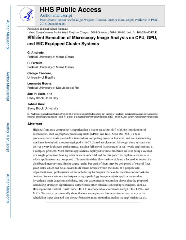 Pdf Efficient Execution Of Microscopy Image Analysis On Cpu Gpu And 7237