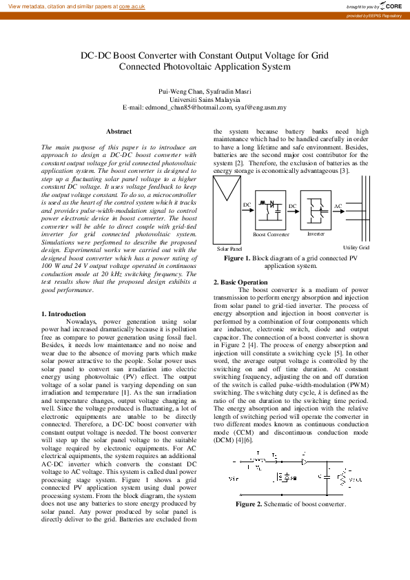 (PDF) DC-DC Boost Converter with Constant Output Voltage for Grid Connected Photovoltaic ...