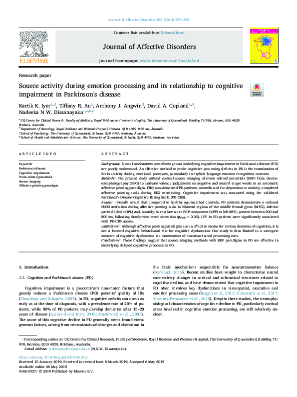 (PDF) Source activity during emotion processing and its relationship to ...