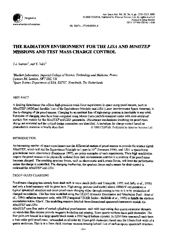 (PDF) The radiation environment for the LISA and MiniSTEP missions and ...