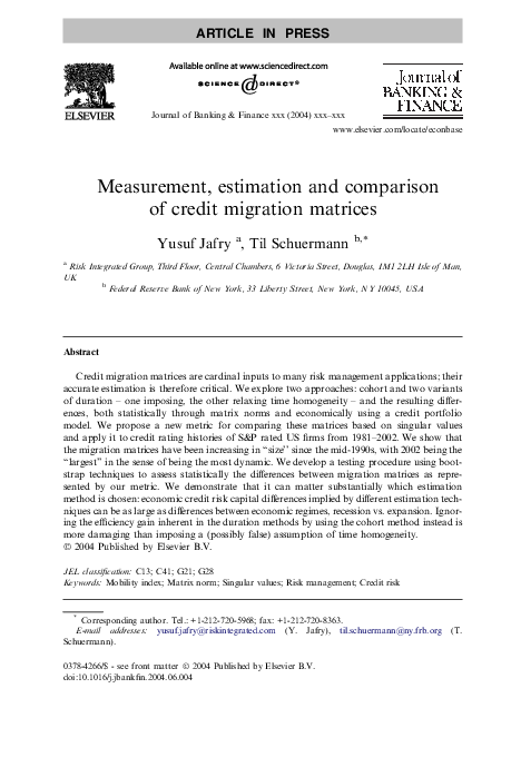 (PDF) Measurement, estimation and comparison of credit migration ...