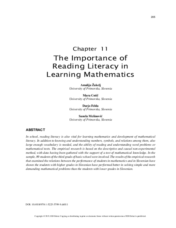 (PDF) The Importance of Reading Literacy in Learning Mathematics