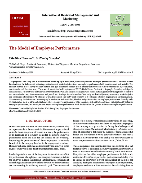 (PDF) The Model of Employee Performance
