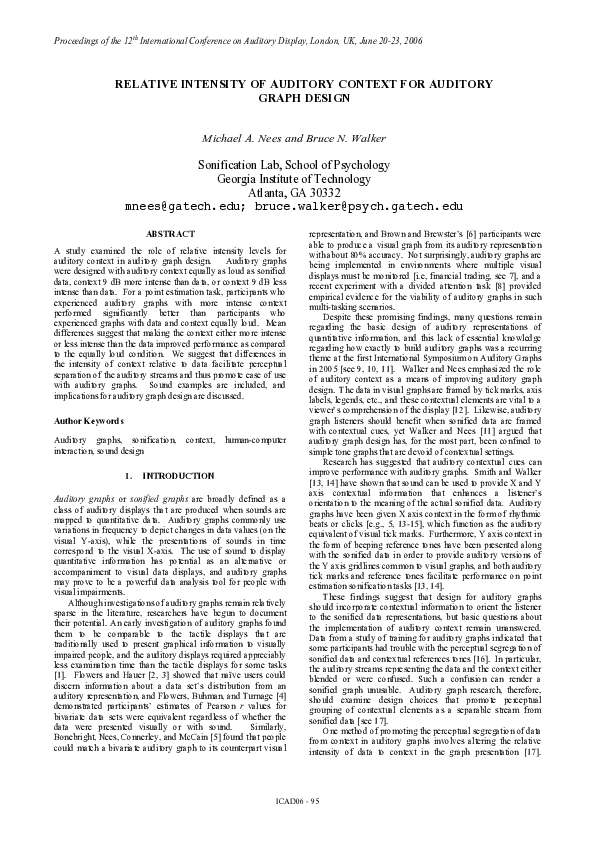 (PDF) Relative intensity of auditory context for auditory graph design