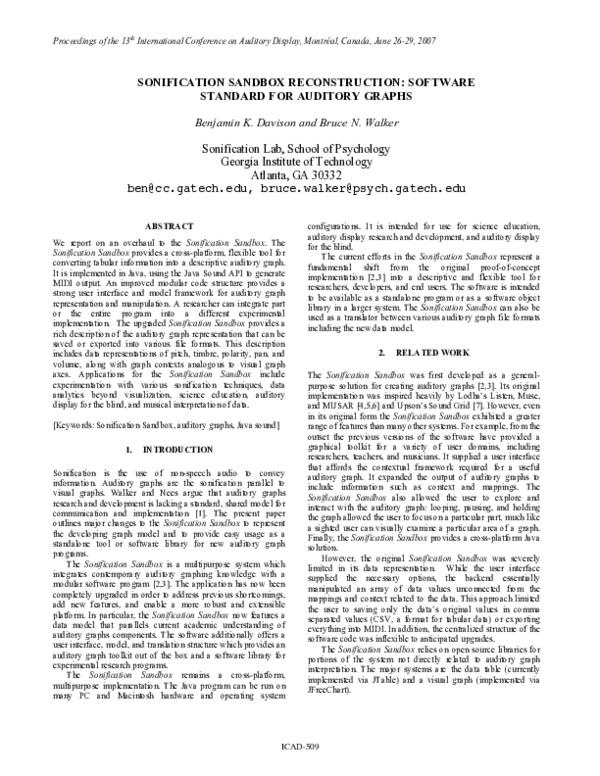 (PDF) Sonification Sandbox Reconstruction: Software Standard for
