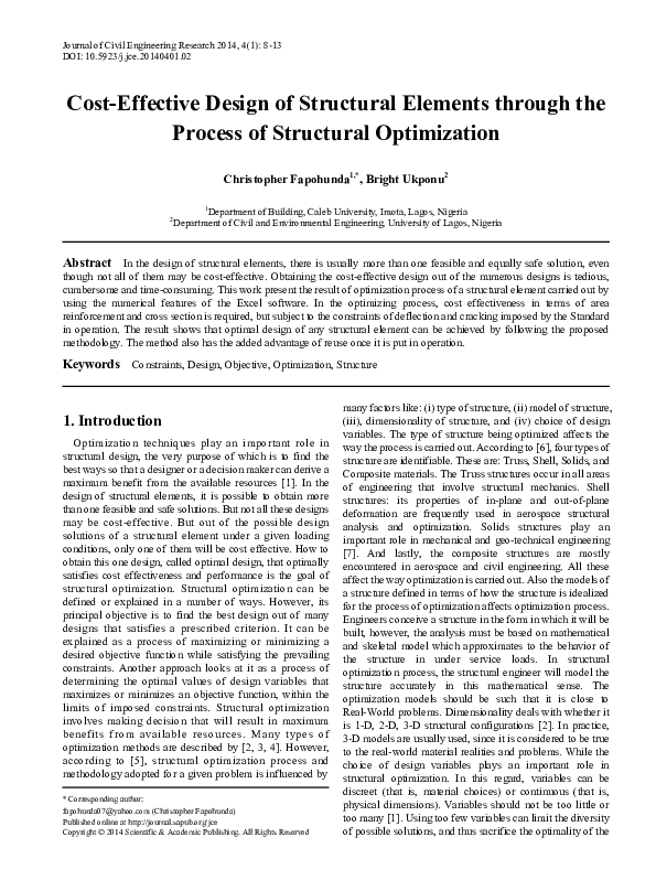 Pdf Cost Effective Design Of Structural Elements Through The Process