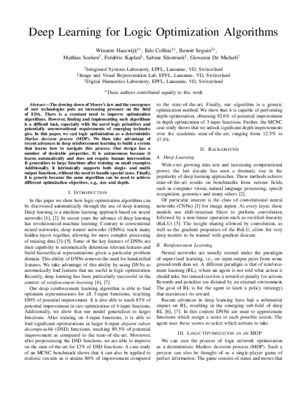 (PDF) Deep Learning for Logic Optimization Algorithms