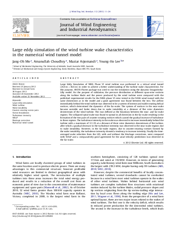 Pdf Large Eddy Simulation Of The Wind Turbine Wake Characteristics In