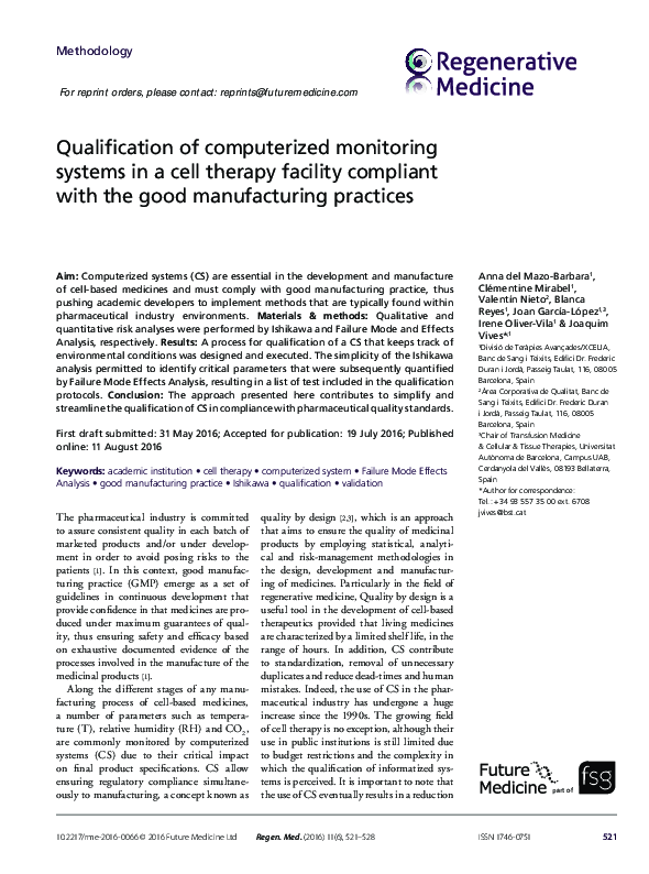 (PDF) Qualification of computerized monitoring systems in a cell ...