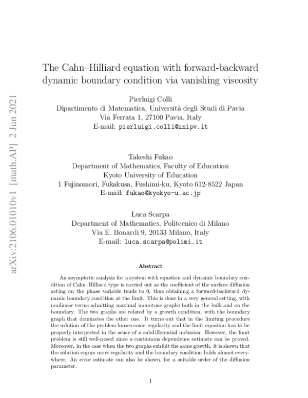 (PDF) The Cahn--Hilliard Equation with Forward-Backward Dynamic Boundary Condition via Vanishing ...
