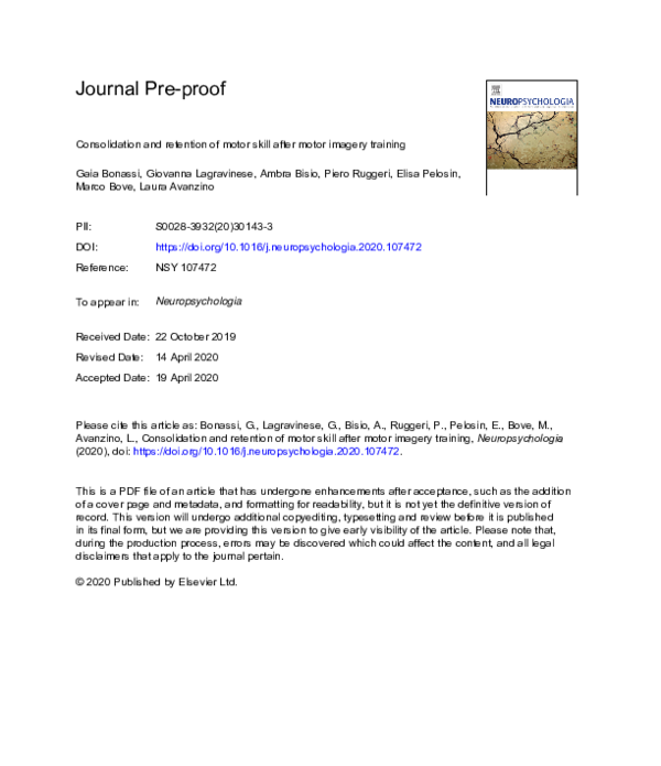 (PDF) Consolidation and retention of motor skill after motor imagery ...