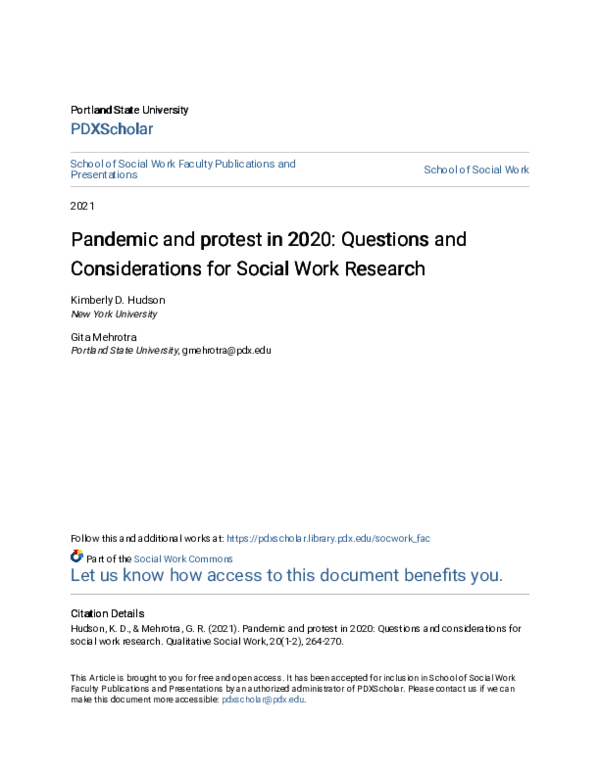(PDF) Pandemic and protest in 2020: Questions and considerations for ...