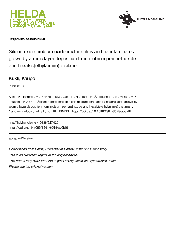 (PDF) Silicon oxide-niobium oxide mixture films and nanolaminates grown ...