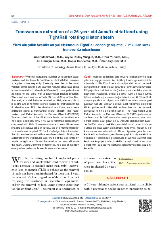 (PDF) Transvenous extraction of a 26-year-old Accufix atrial lead using ...