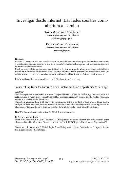 (PDF) Investigar desde internet: Las redes sociales como abertura al cambio