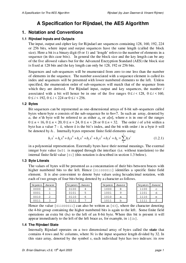 (PDF) A Specification for Rijndael, the AES Algorithm