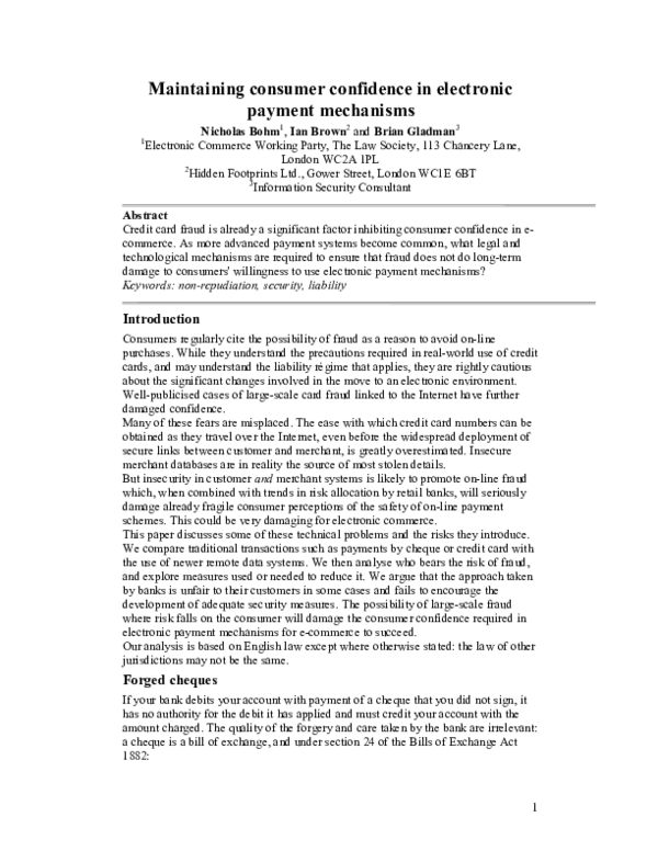 (PDF) Ensuring Consumer Confidence in Electronic Payments