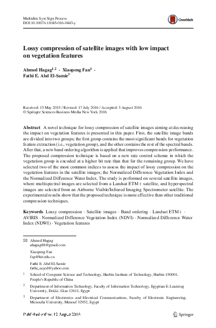 (PDF) Lossy compression of satellite images with low impact on ...