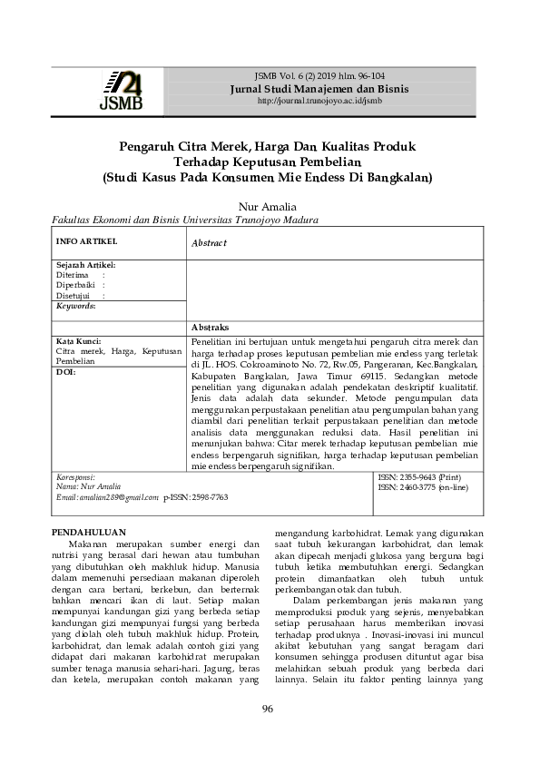 (PDF) Pengaruh Citra Merek, Harga Dan Kualitas Produk Terhadap Keputusan Pembelian (Studi Kasus ...