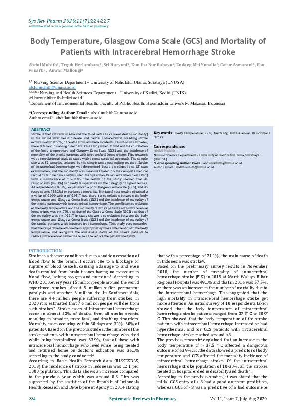 (PDF) Body Temperature, Glasgow Coma Scale (GCS) and Mortality of ...