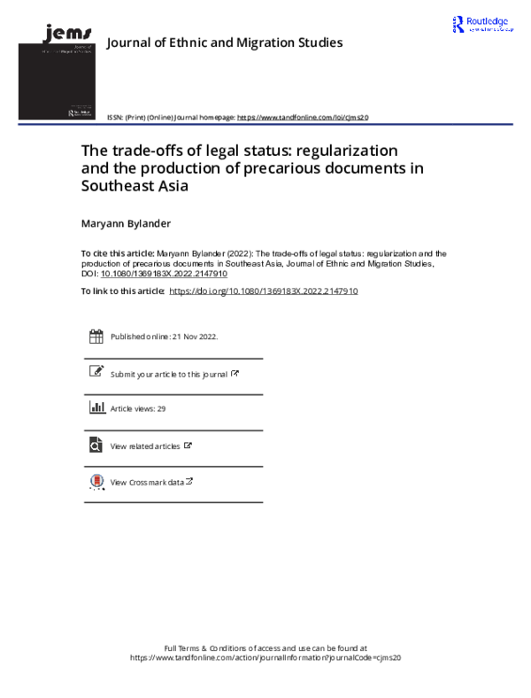 (PDF) The trade-offs of legal status: regularization and the production ...