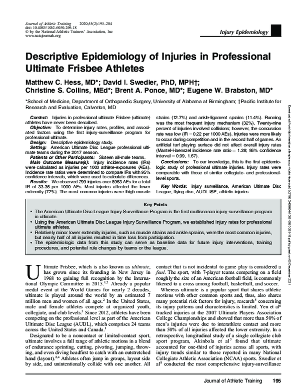(PDF) Descriptive Epidemiology of Injuries in Professional Ultimate ...