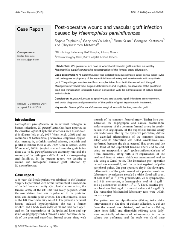 (PDF) Post-operative wound and vascular graft infection caused by ...