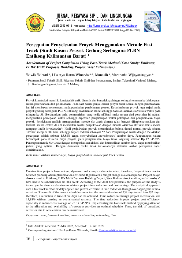 (PDF) Percepatan Penyelesaian Proyek Menggunakan Metode Fast-Track ...