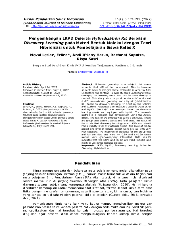 (PDF) Pengembangan LKPD Disertai Hybridization Kit Berbasis Discovery Learning pada Materi ...