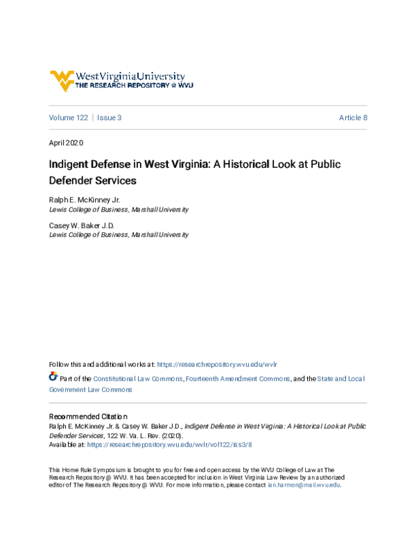 (PDF) Indigent Defense in West Virginia: A Historical Look at Public ...