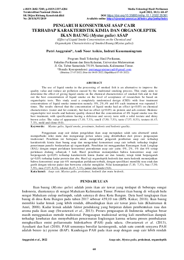 (PDF) Pengaruh Konsentrasi Asap Cair terhadap Karakteristik Kimia dan ...