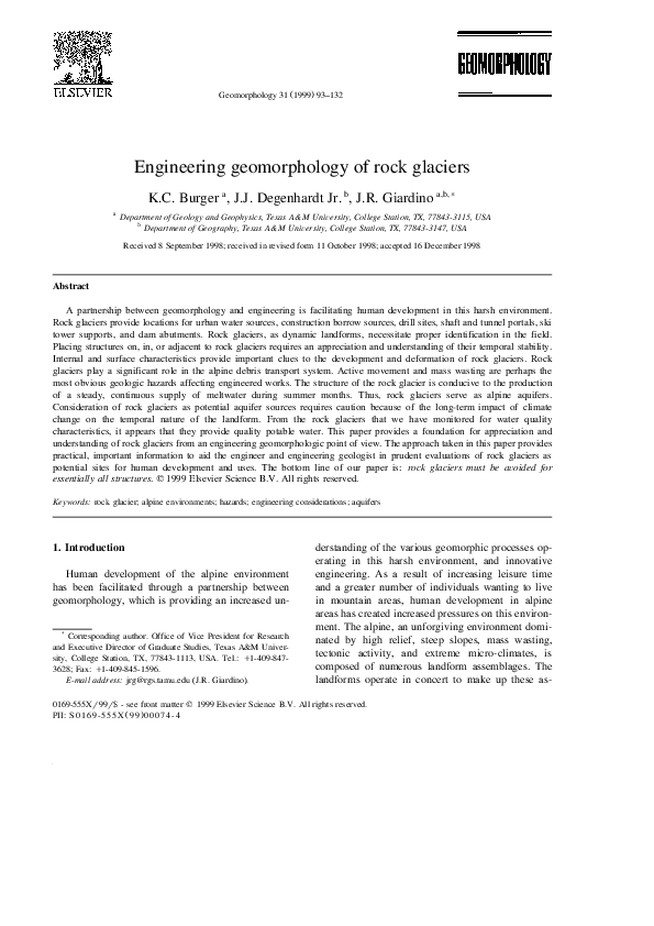 (PDF) Engineering geomorphology of rock glaciers
