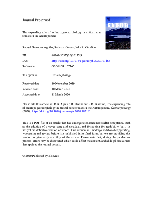 (PDF) The expanding role of anthropogeomorphology in critical zone ...
