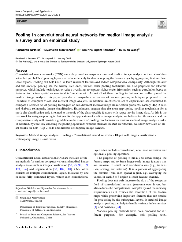 (PDF) Pooling in convolutional neural networks for medical image analysis: a survey and an ...