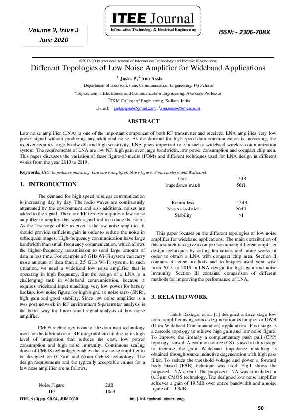 (PDF) Different Topologies of Low Noise Amplifier for Wideband Applications