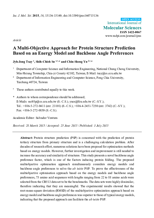 (PDF) A Multi-Objective Approach for Protein Structure Prediction Based on an Energy Model and ...