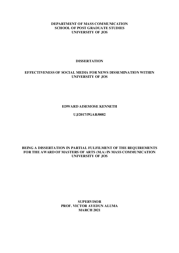 (PDF) DEPARTMENT OF MASS COMMUNICATION SCHOOL OF POST GRADUATE STUDIES UNIVERSITY OF JOS ...