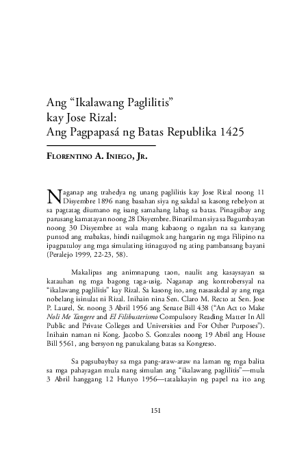 (PDF) Ang “Ikalawang Paglilitis” kay Jose Rizal: Ang Pagpapasá ng Batas ...