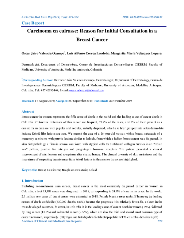 (PDF) Carcinoma en cuirasse : A rare presentation of breast cancer