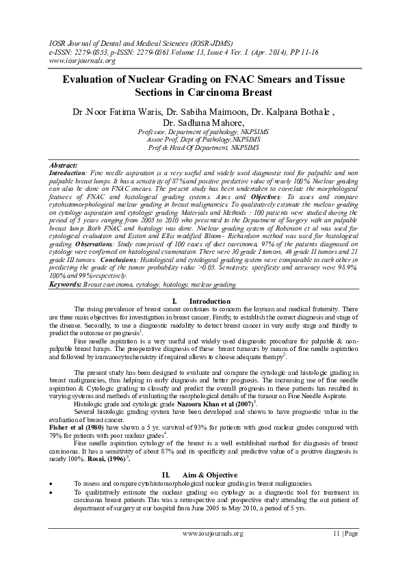 (PDF) Evaluation of Nuclear Grading on FNAC Smears and Tissue Sections ...