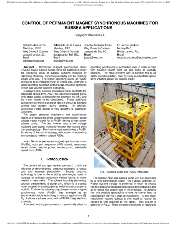 (PDF) Control of Permanent Magnet Synchronous Machines for Subsea ...