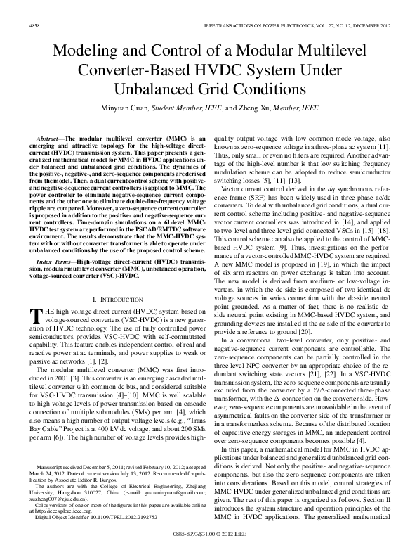 (PDF) Modeling and control of a Modular Multilevel Converter for medium ...
