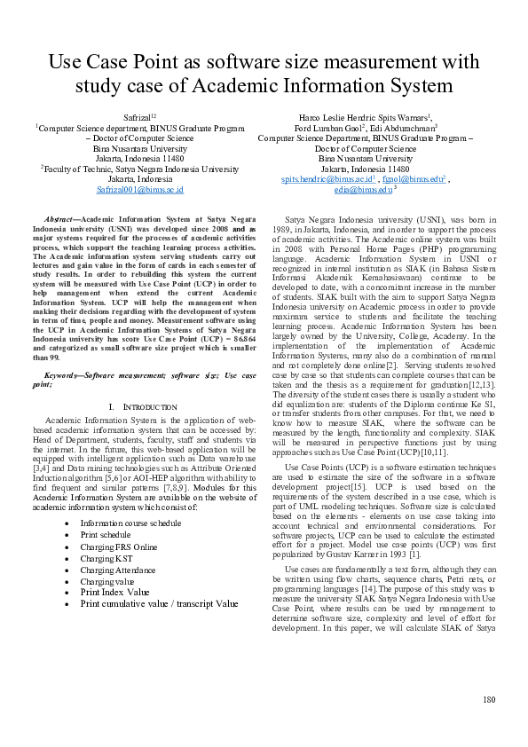 (PDF) Use case point as software size measurement with study case of ...