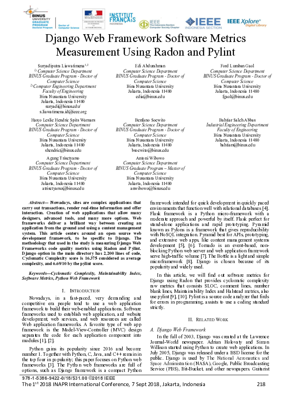 (PDF) Django Web Framework Software Metrics Measurement Using Radon and Pylint