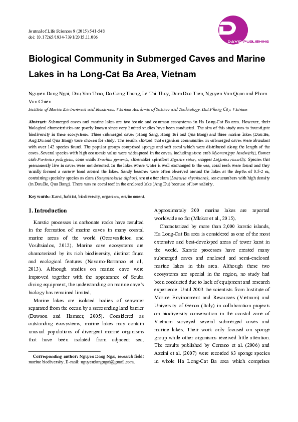 (PDF) Biological Community in Submerged Caves and Marine Lakes in ha ...