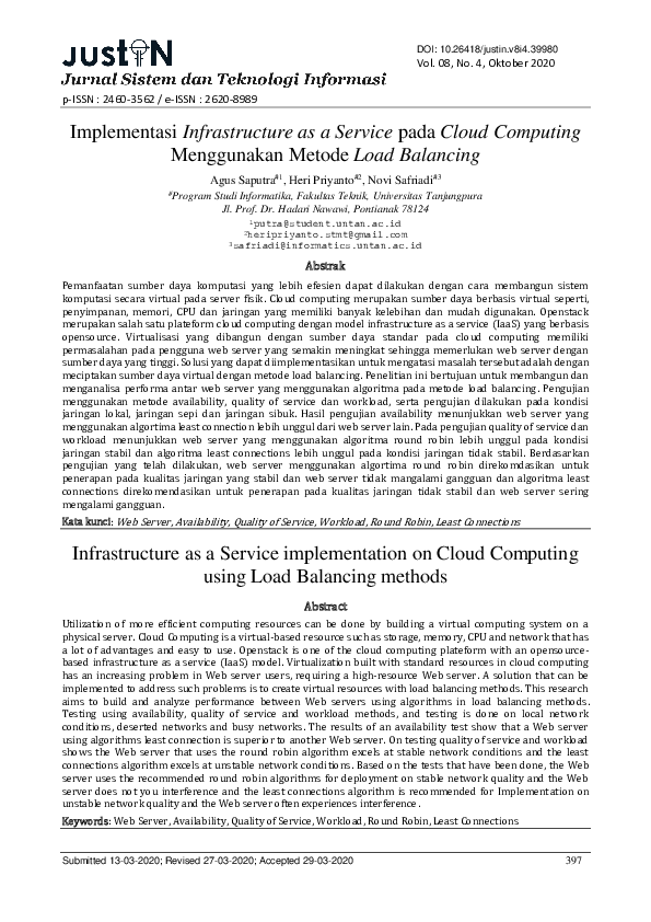 (PDF) Implementasi Infrastructure as a Service pada Cloud Computing Menggunakan Metode Load ...