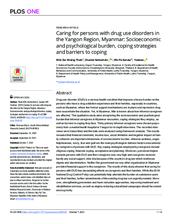 (PDF) Caring for persons with drug use disorders in the Yangon Region ...